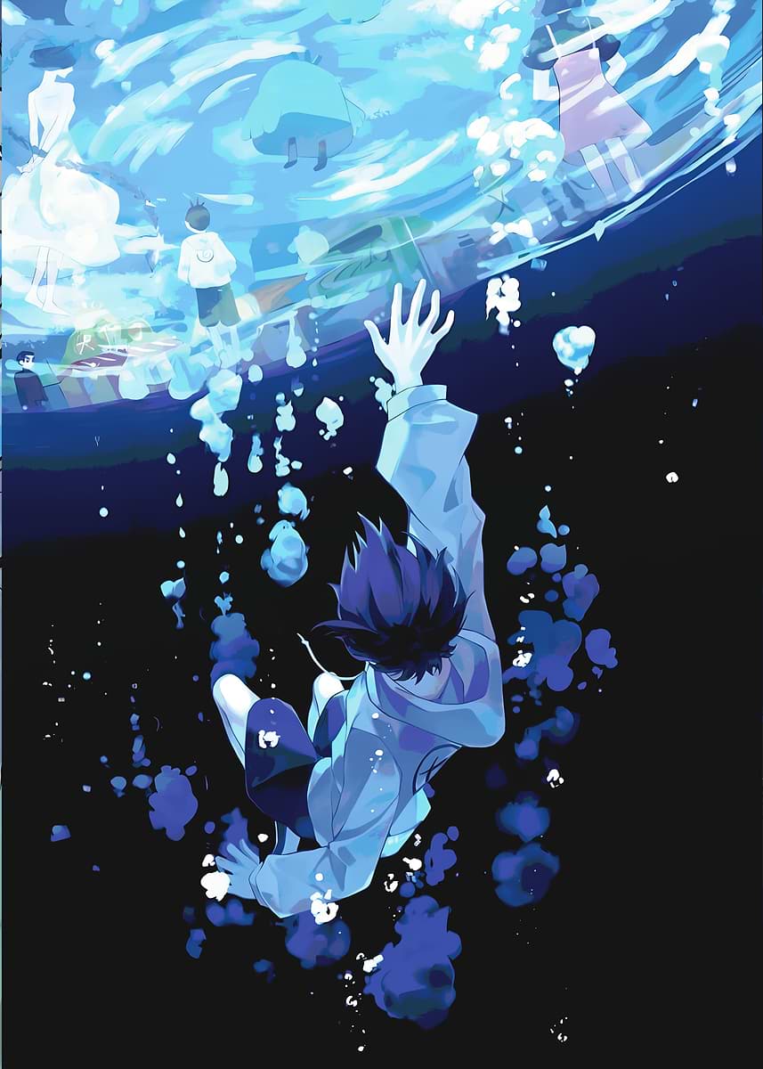 'Anime Boy Falling into Water' Poster, picture, metal print, paint by ...