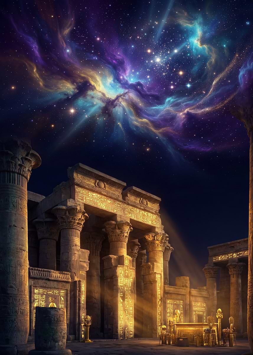 'Ancient Egyptian temple Under a Starry Sky' Poster, picture, metal ...