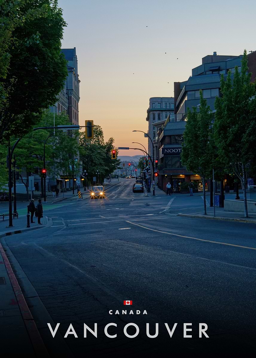 'Vancouver street view at dusk' Poster, picture, metal print, paint by ...