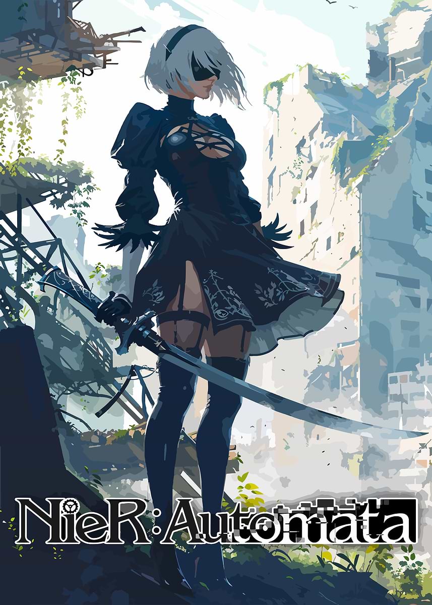 '2B in a ruined city' Poster, picture, metal print, paint by NoShaq ...