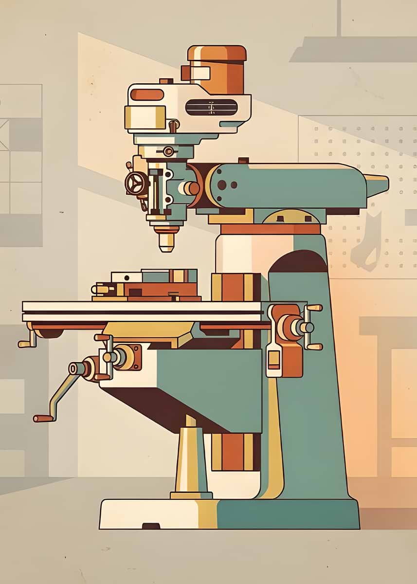 'Milling Machine Illustration, Bridgeport-style vertical milling ...