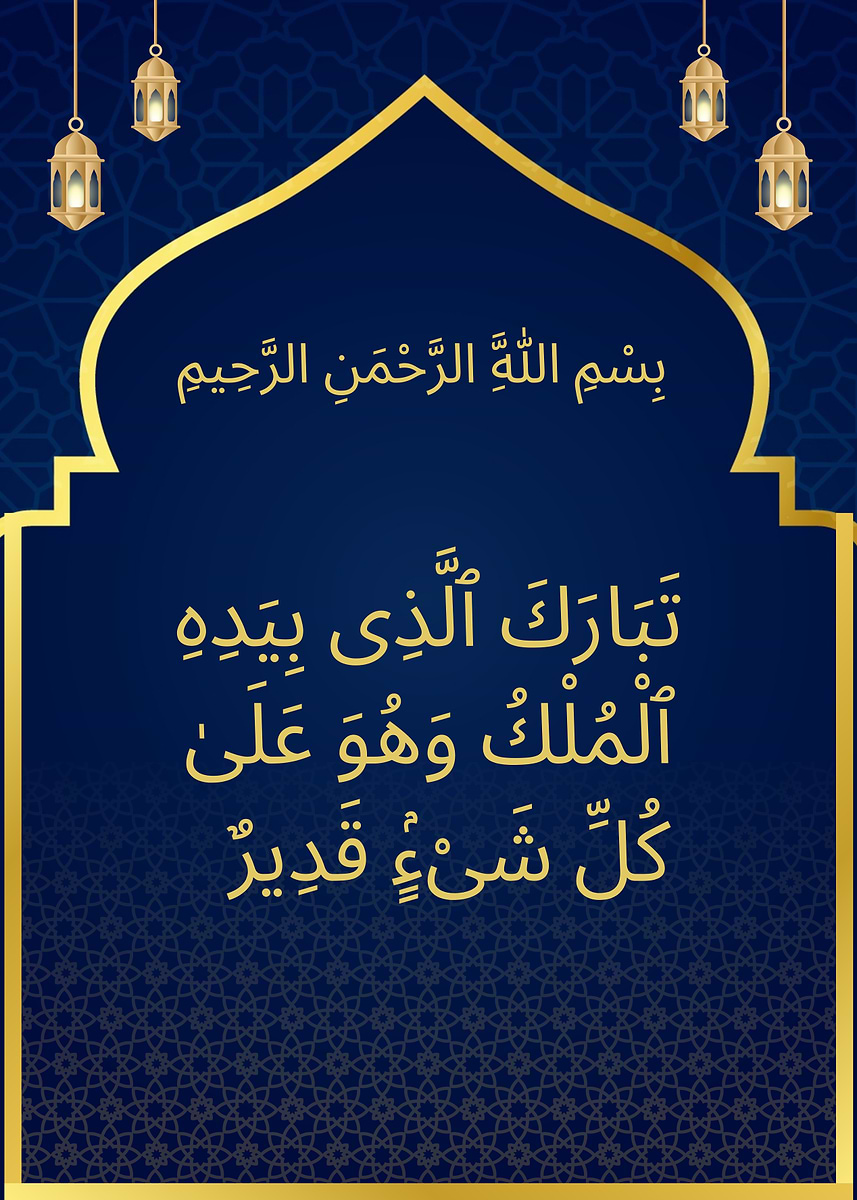 'Surah Al-Mulk – Elegant Islamic Calligraphy in Blue and Gold' Poster ...