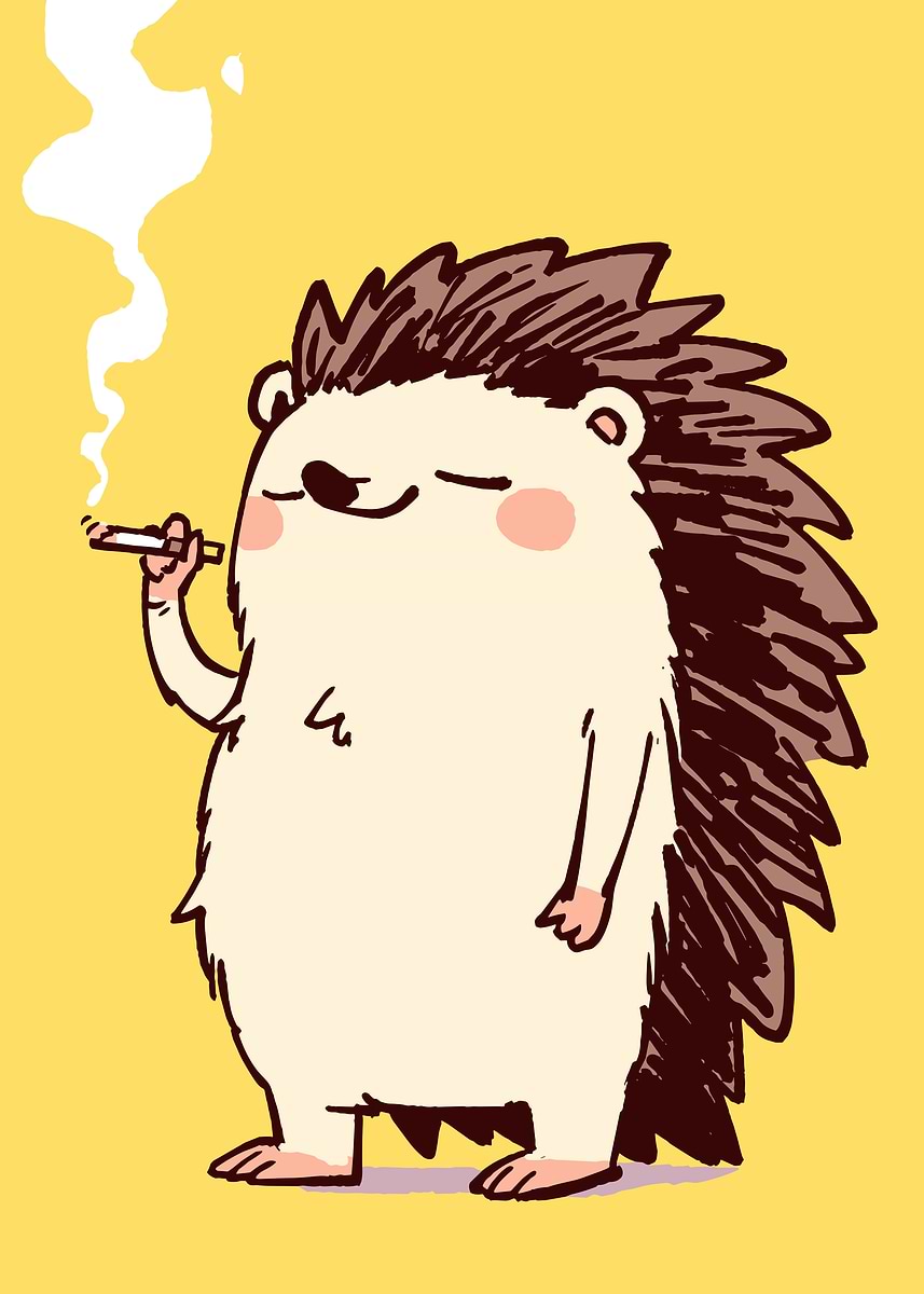 'Smoking Hedgehog Cartoon Illustration' Poster, picture, metal print ...