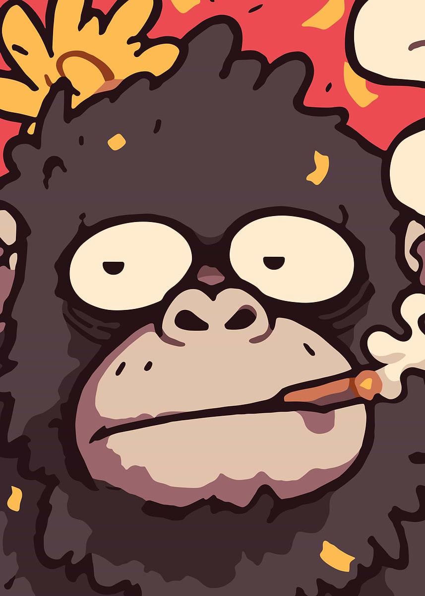 'Cartoon Gorilla Smoking' Poster, picture, metal print, paint by Lily ...