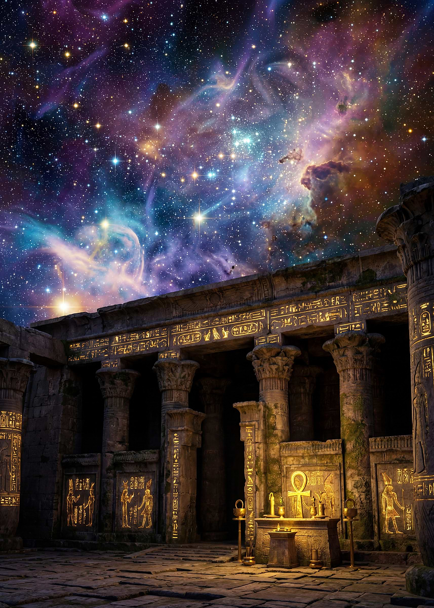 'Ancient Temple Under a Starry Sky' Poster, picture, metal print, paint ...