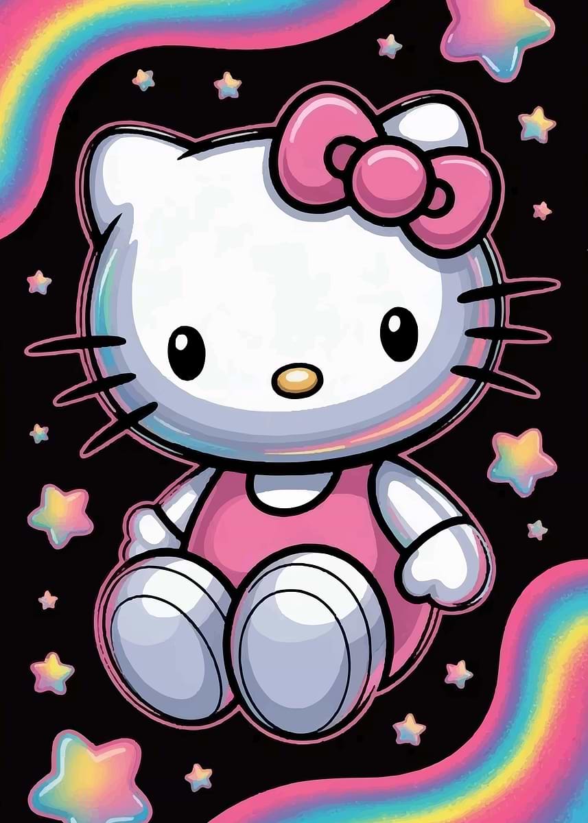 'Hello Kitty with Rainbows and Stars' Poster, picture, metal print ...