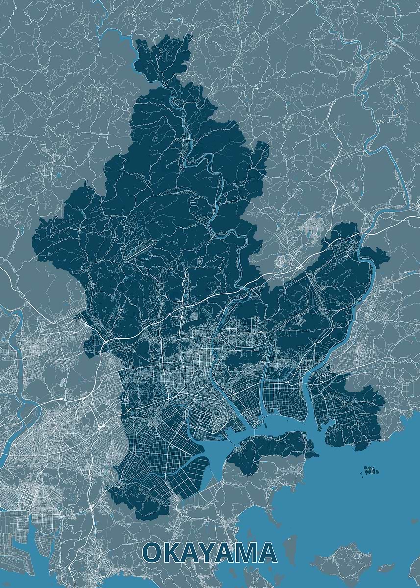 'Okayama, Japan Map' Poster, picture, metal print, paint by Sam Kal ...