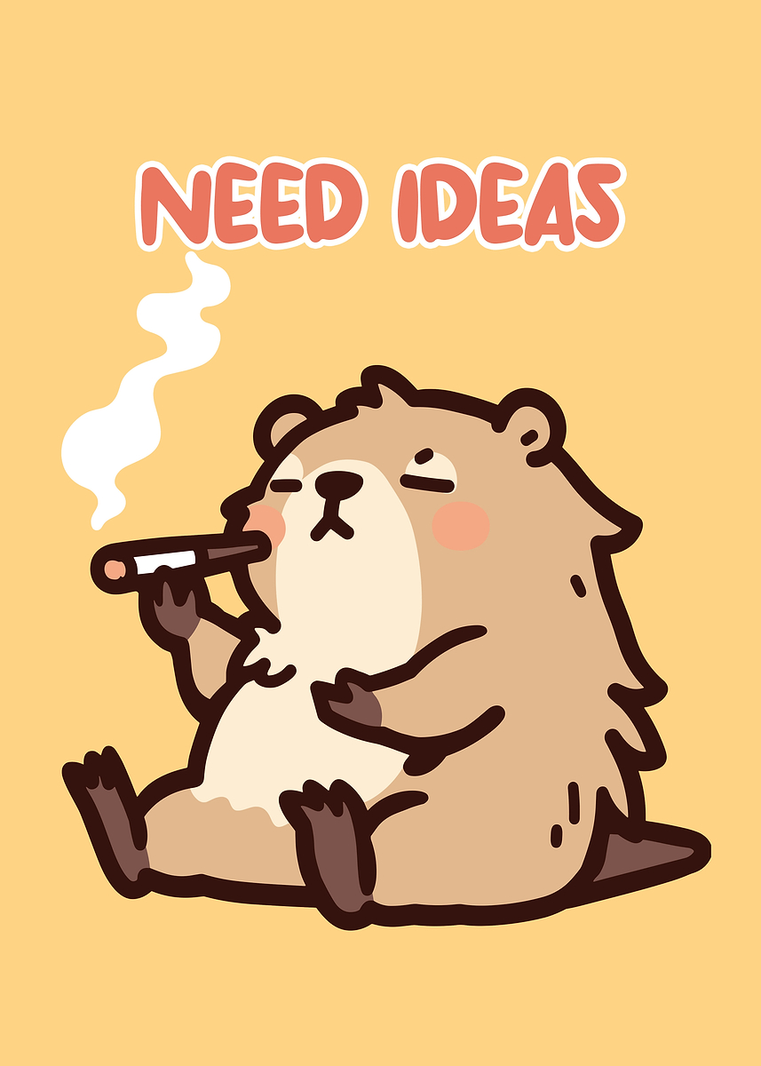 'Need Ideas Cartoon Beaver Smoking' Poster, picture, metal print, paint ...