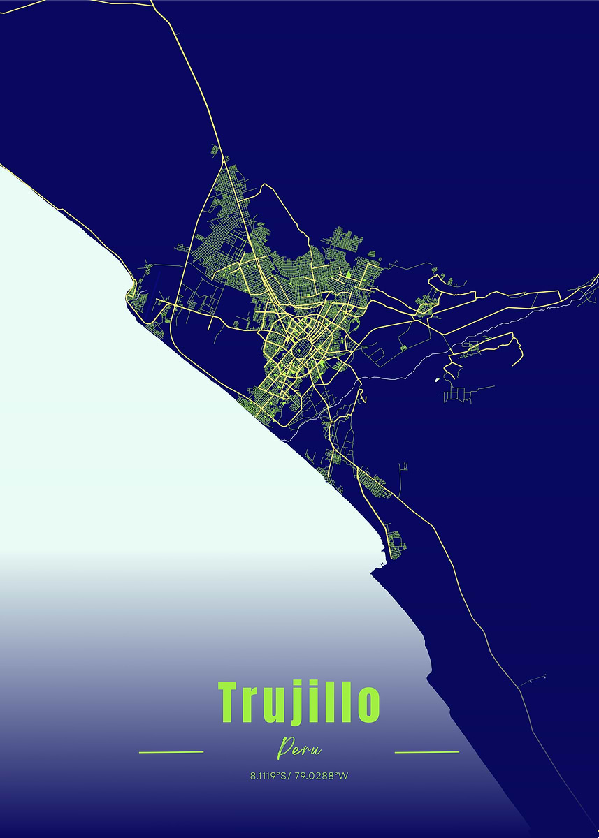 'Trujillo, Peru City Map' Poster, picture, metal print, paint by ...