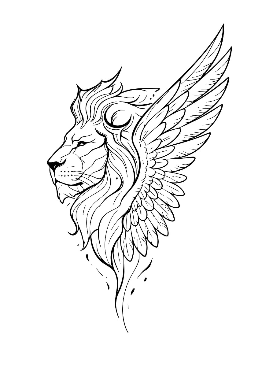 'Winged Lion Head Black and White' Poster, picture, metal print, paint ...