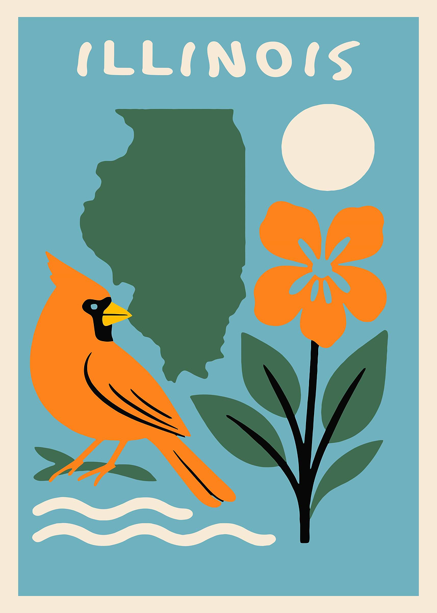 'Illinois State Symbols Art Print' Poster, picture, metal print, paint ...