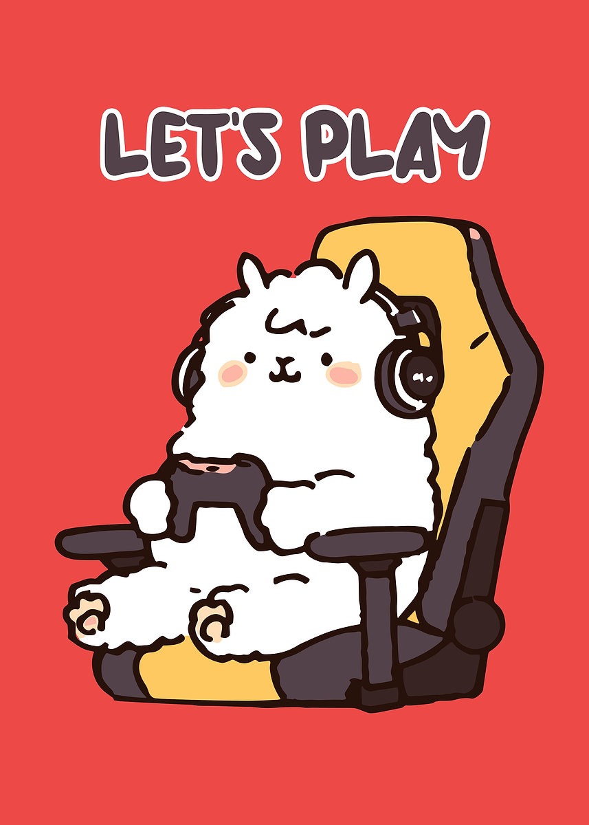 'Cute Llama Gamer Illustration' Poster, picture, metal print, paint by ...