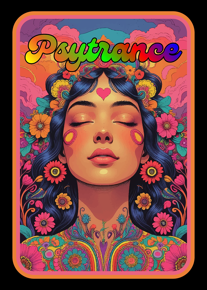 'Psytrance Woman with Flowers Trance Festival' Poster, picture, metal ...