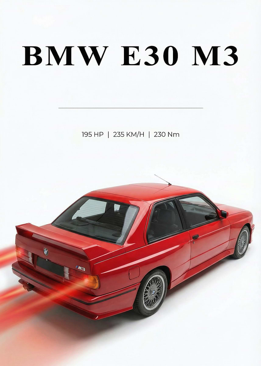'BMW E30 M3 Poster' Poster, picture, metal print, paint by ...