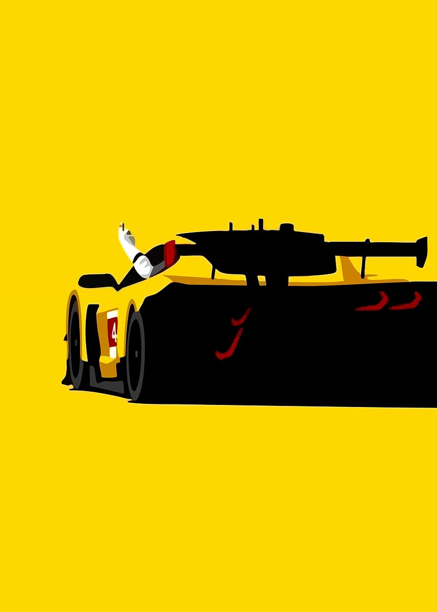 'Yellow Race Car Minimalist Illustration' Poster, picture, metal print ...