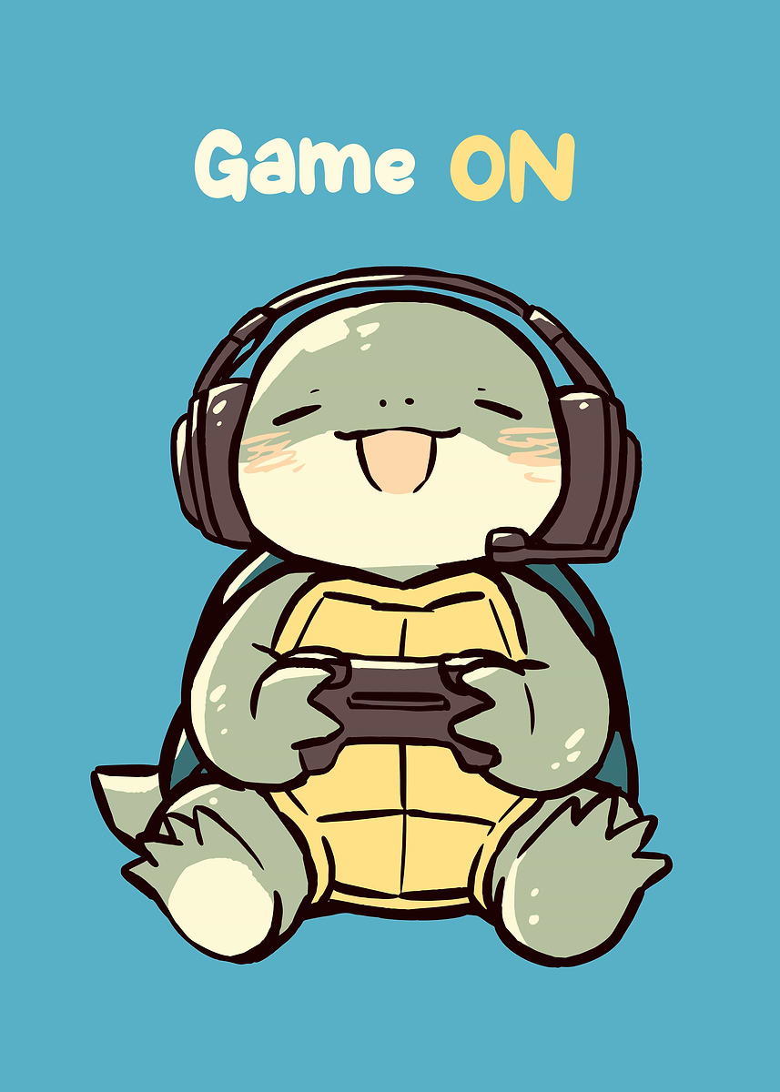'Cartoon Turtle Gamer with Headset' Poster, picture, metal print, paint ...