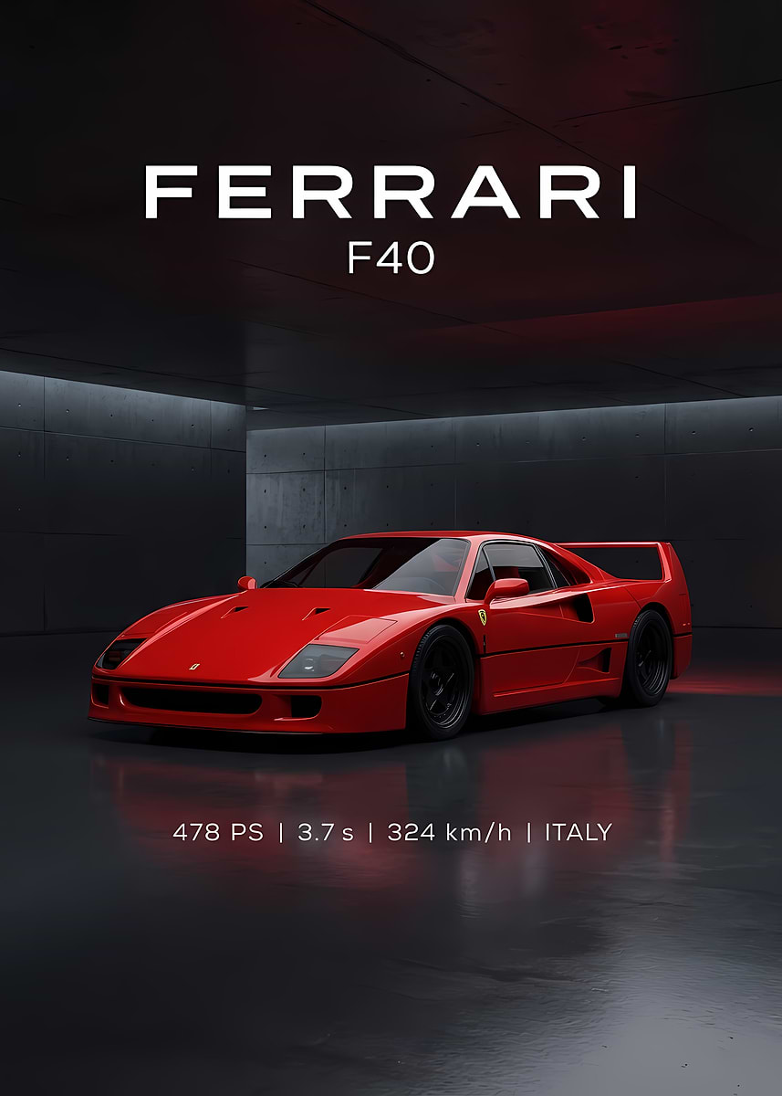 'Ferrari F40 Red Car' Poster, picture, metal print, paint by ...