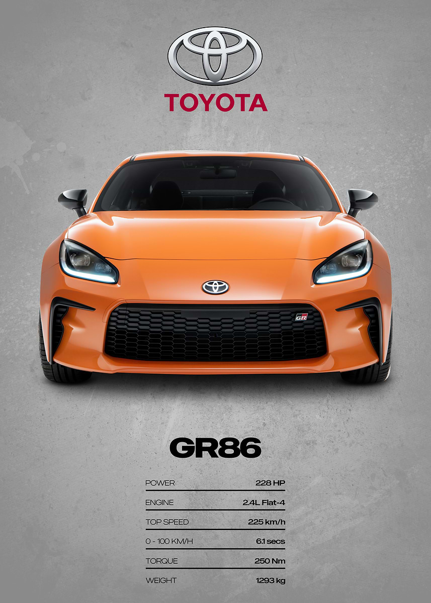 'Toyota GR86 Car Specs' Poster, picture, metal print, paint by ...