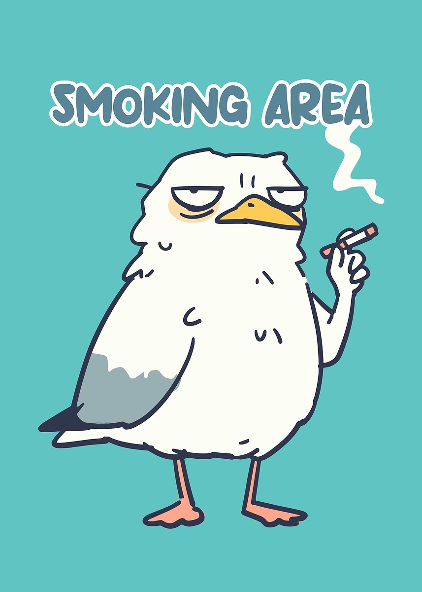 'Smoking Area Seagull Cartoon' Poster, picture, metal print, paint by ...
