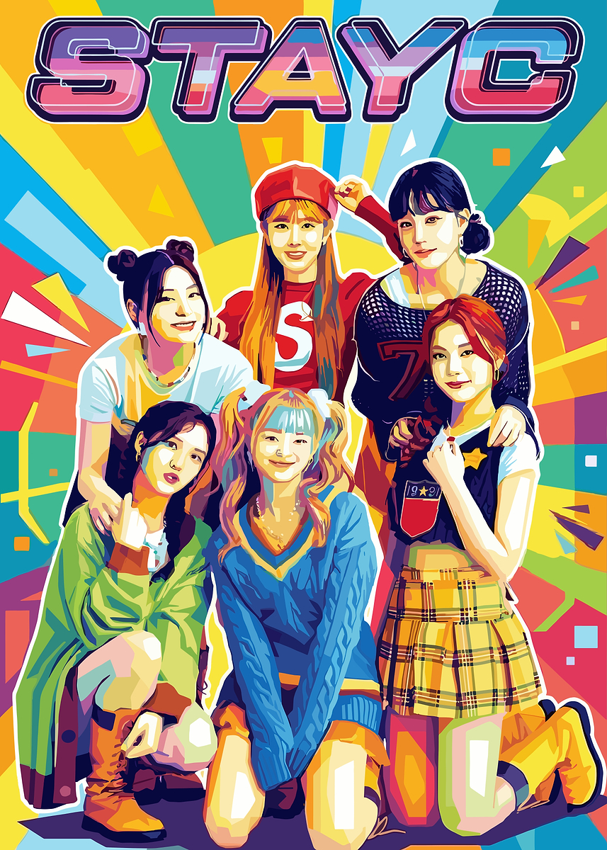 'STAYC Group Portrait Pop Art' Poster, picture, metal print, paint by ...