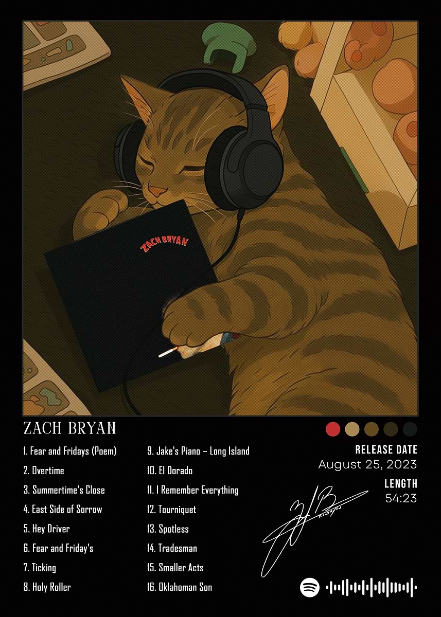 'Zach Bryan Album Cover with Cat' Poster, picture, metal print, paint ...