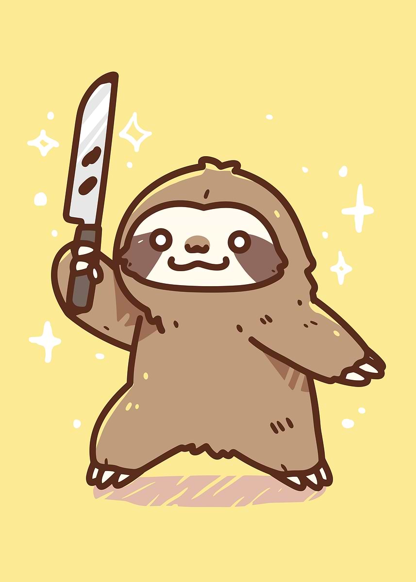 'Cartoon Sloth with Knife' Poster, picture, metal print, paint by Logan ...