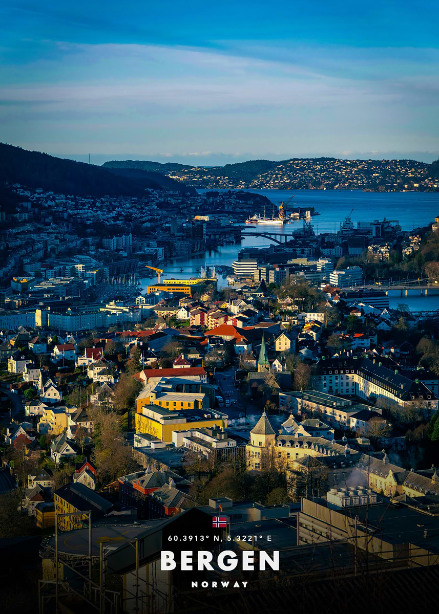 'Bergen, Norway cityscape aerial view' Poster, picture, metal print ...