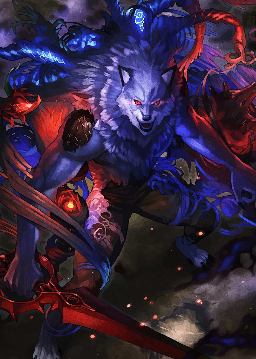 'Fierce Wolf Warrior with Red Sword' Poster, picture, metal print ...