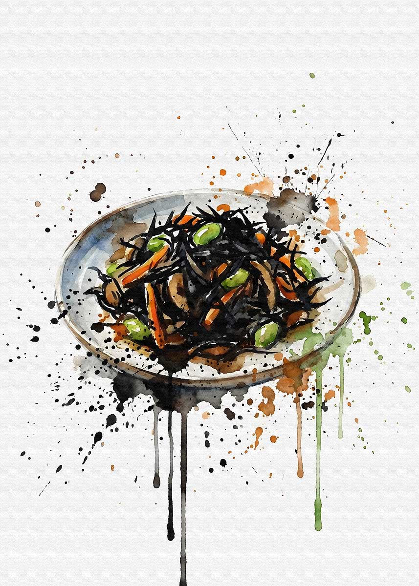 'Watercolor Japanese Hijiki Salad Illustration' Poster, picture, metal ...