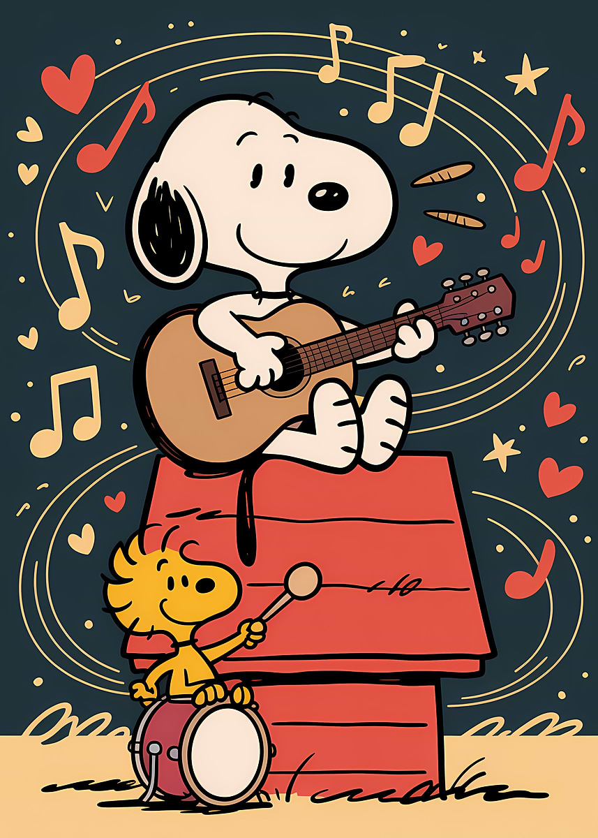 'Snoopy and Woodstock Musical Duo' Poster, picture, metal print, paint ...
