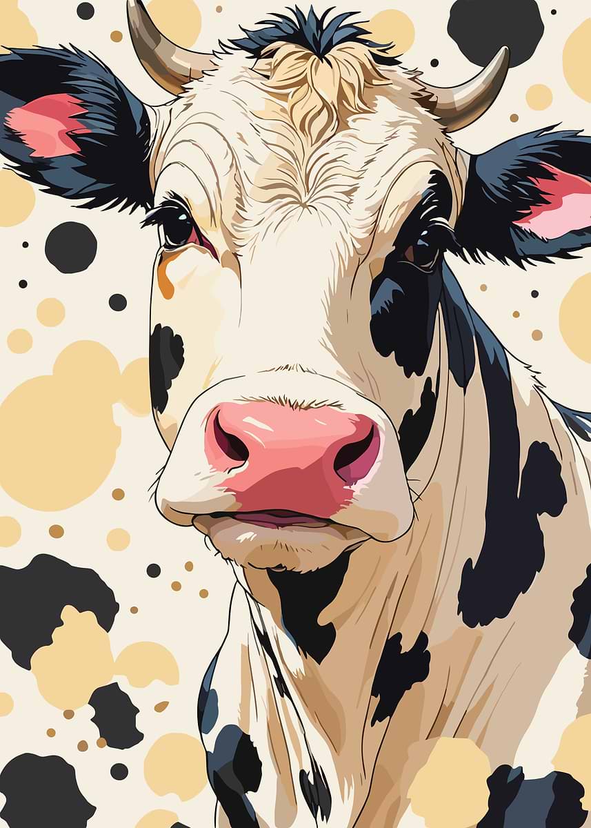 'Cow Portrait with Spots Background' Poster, picture, metal print, paint by Lucky Star | Displate