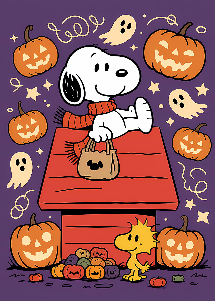 'Snoopy and Woodstock Halloween' Poster, picture, metal print, paint by ...