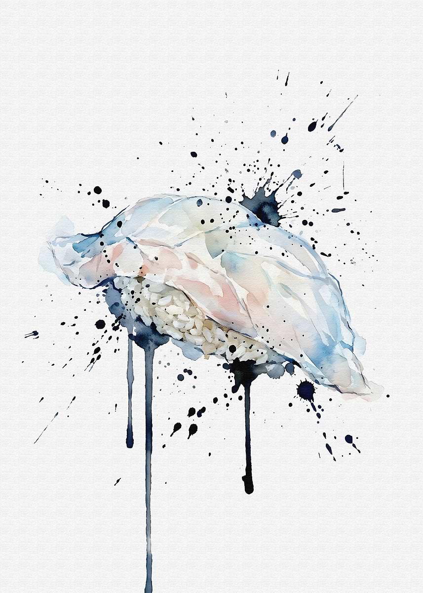 'Watercolor Sushi Fugu Nigiri ' Poster, picture, metal print, paint by ...