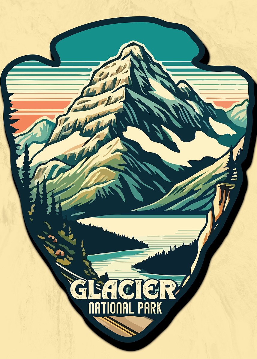'Vintage Glacier National Park Illustration, Retro US national park ...