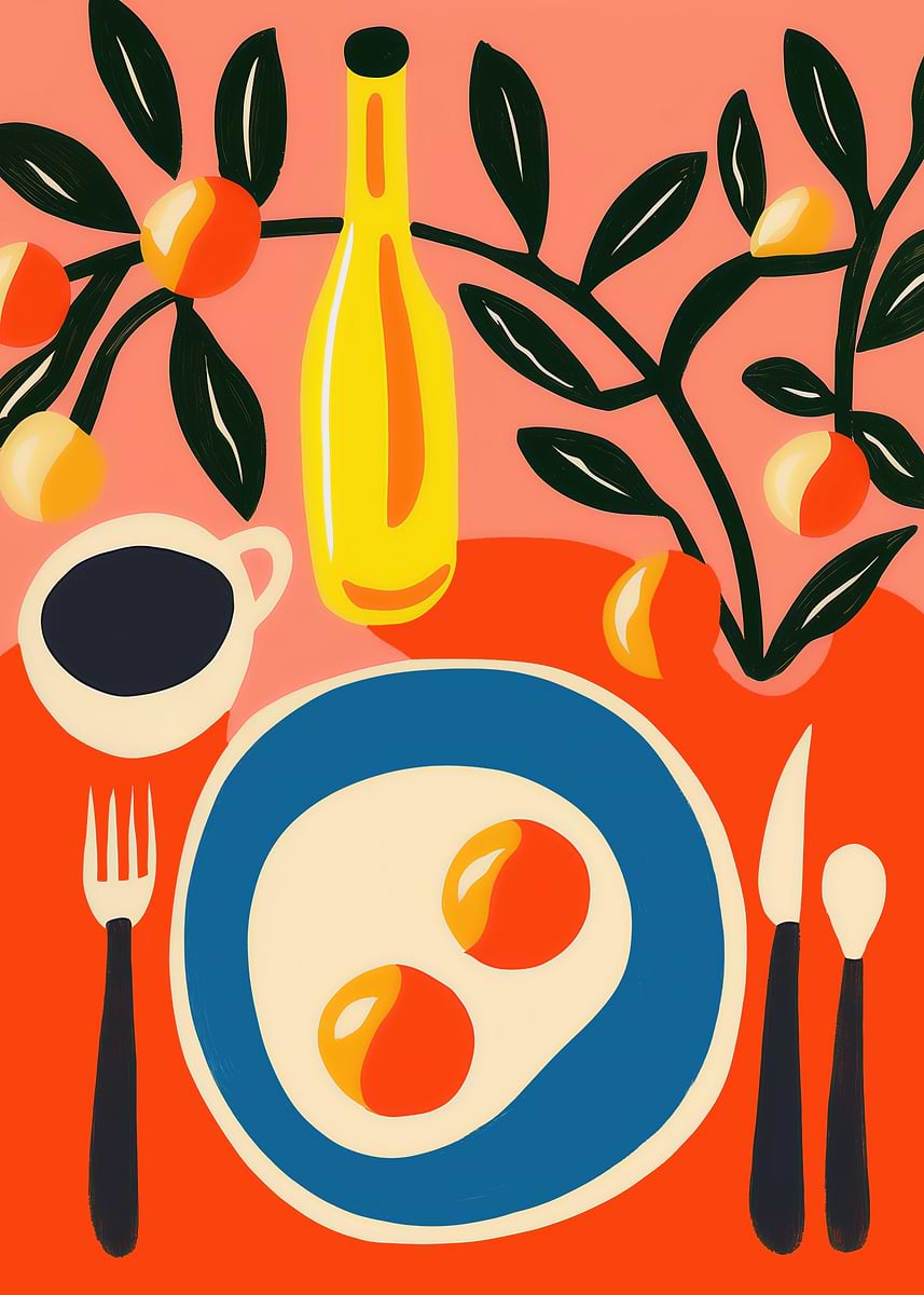 'Breakfast Still Life with Eggs and Coffee' Poster, picture, metal ...