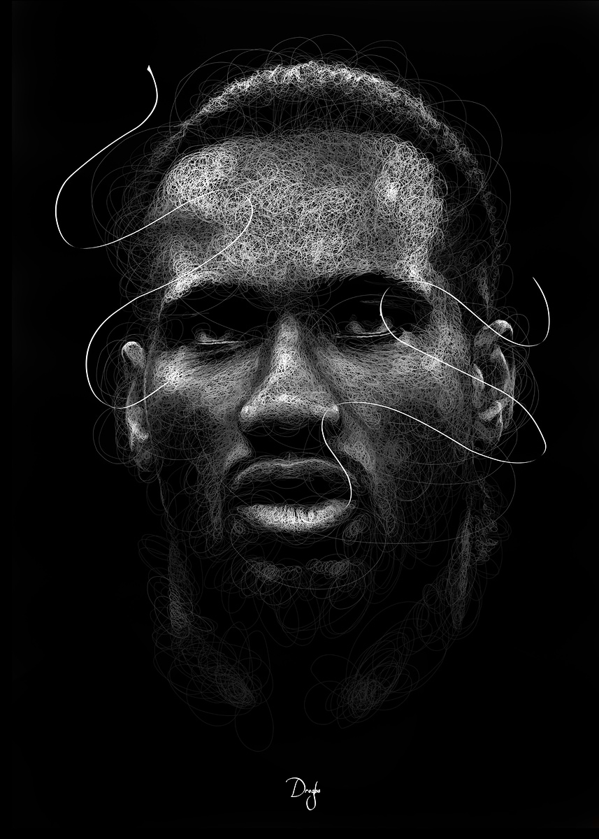 'Drogba Monochrome Portrait with Scribble Art Style' Poster, picture ...