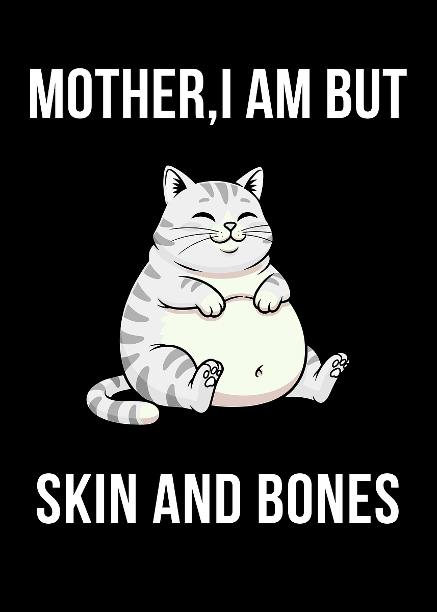 'Funny Cat 'Skin and Bones' Cartoon' Poster, picture, metal print ...