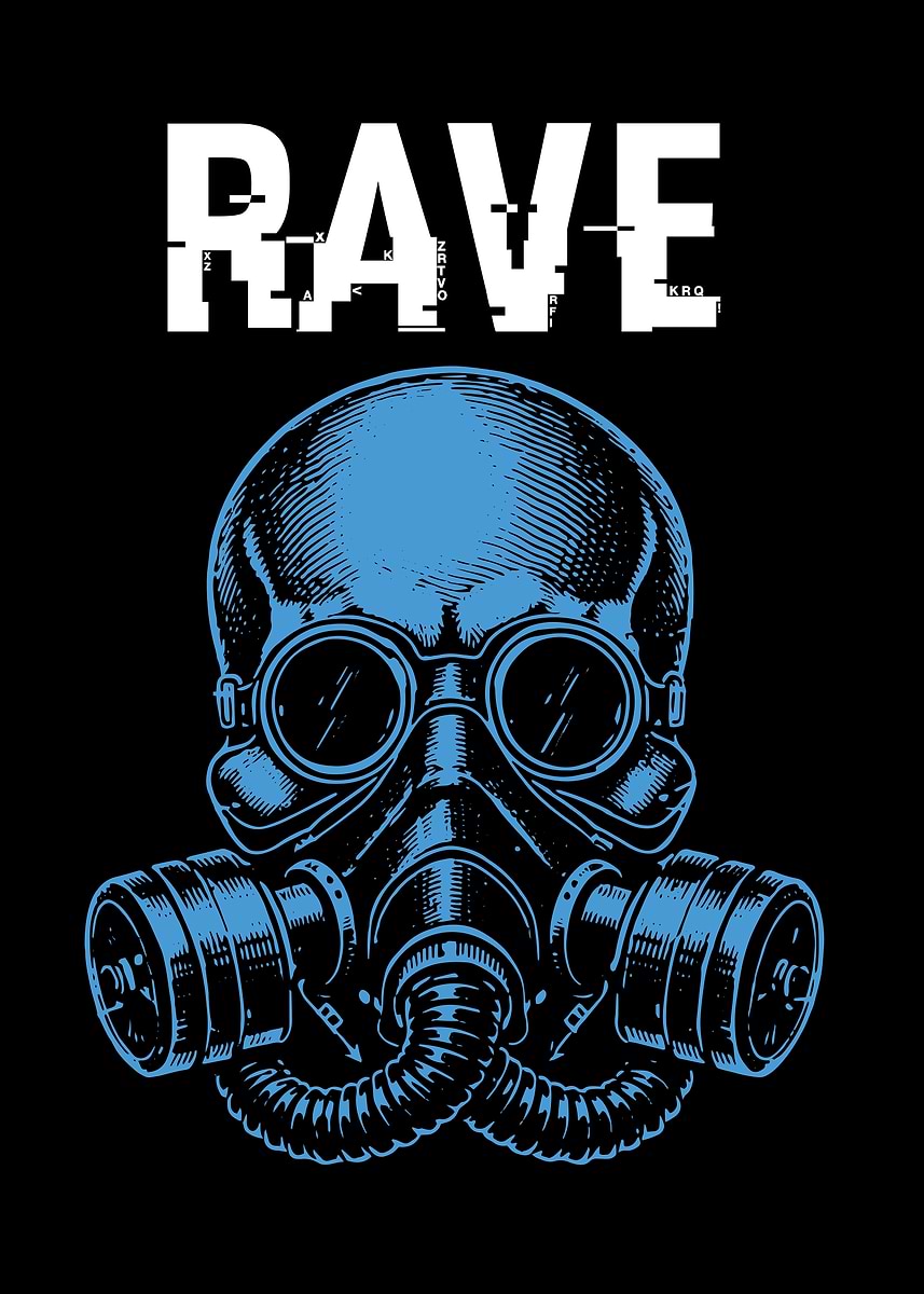 'Rave Skull Gas Mask Illustration' Poster, picture, metal print, paint ...
