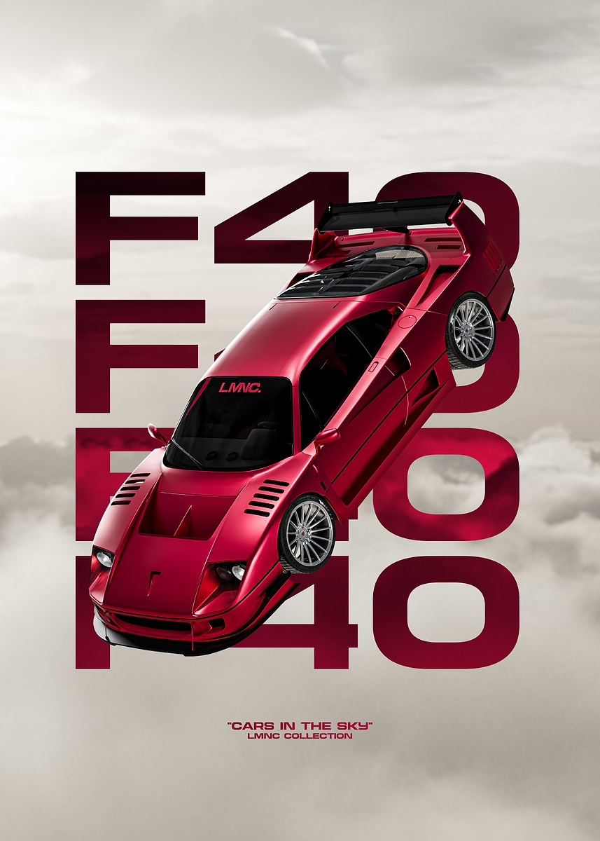 'Red F40 In The Sky' Poster, picture, metal print, paint by Luminance ...