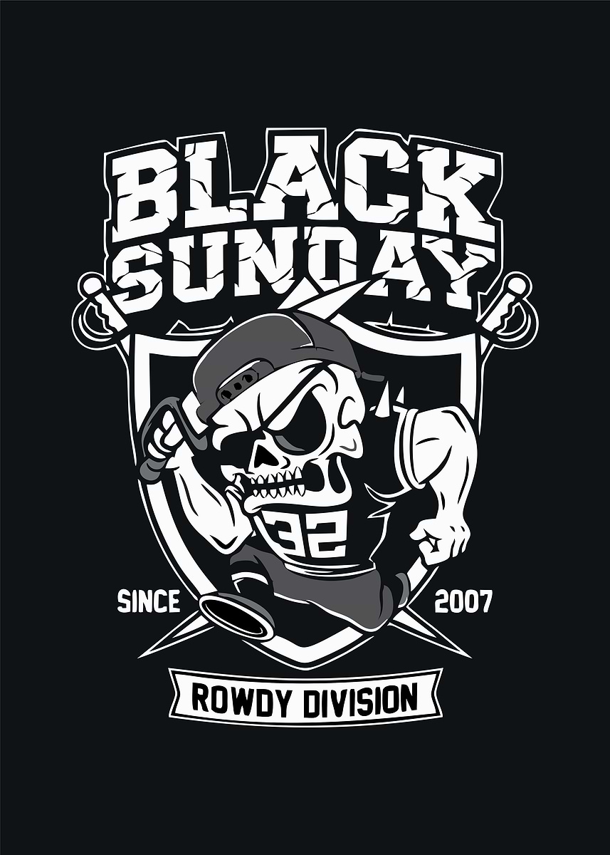 'Black Sunday Rowdy Division Skull Graphic' Poster, picture, metal ...