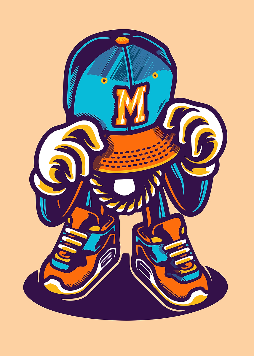 'Cartoon Character with Cap and Sneakers' Poster, picture, metal print ...