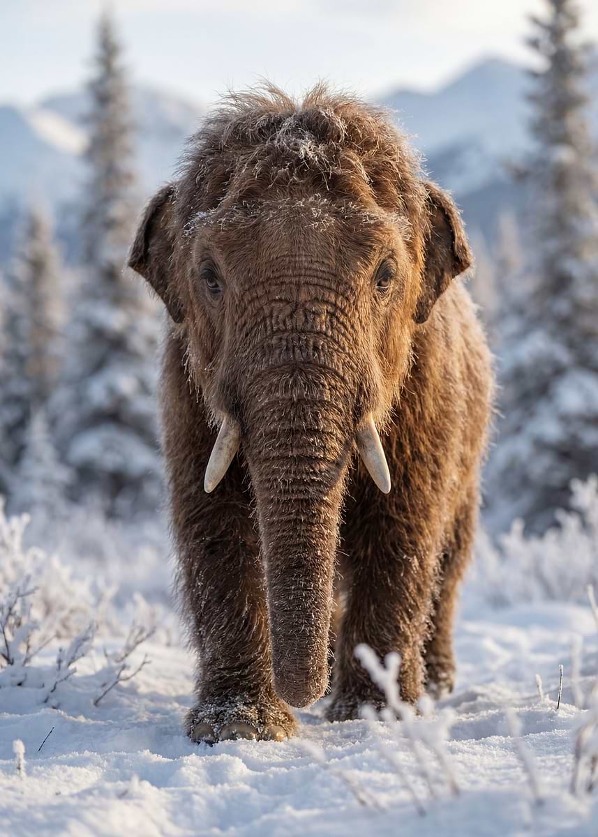 'Woolly Mammoth in Snowy Landscape' Poster, picture, metal print, paint ...