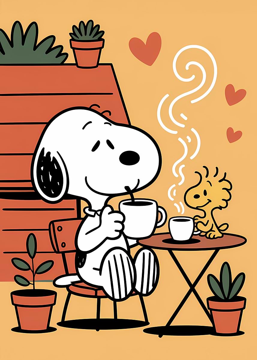 'Snoopy and Woodstock Coffee Break' Poster, picture, metal print, paint ...