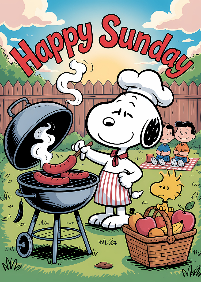 'Snoopy's Happy Sunday BBQ' Poster, picture, metal print, paint by ...