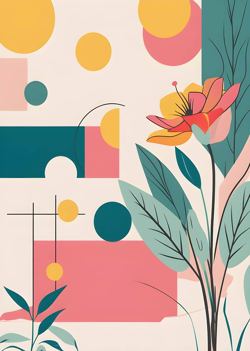 'Abstract Floral Art with Geometric Shapes' Poster, picture, metal ...