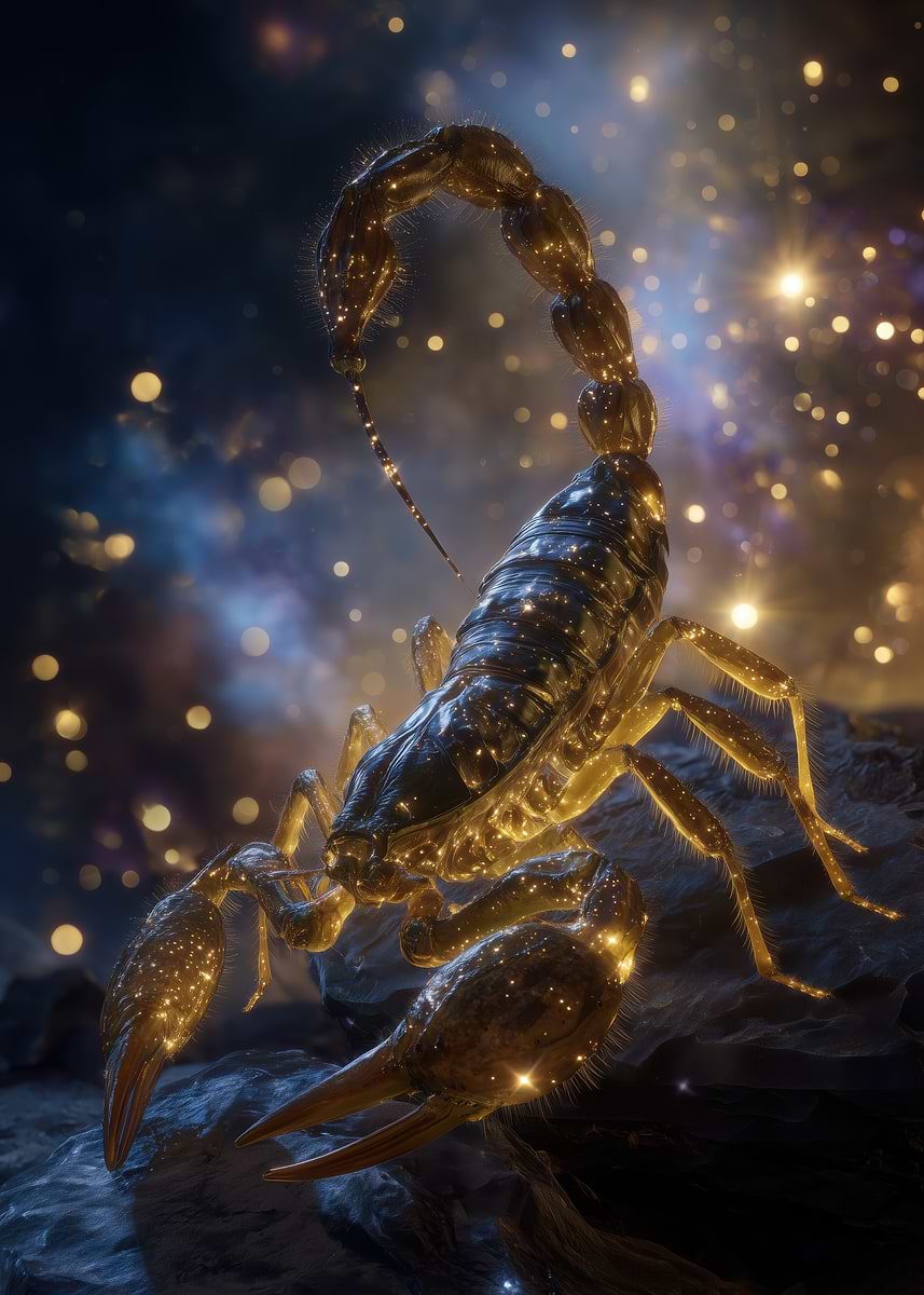 'Golden Scorpion in Cosmic Setting' Poster, picture, metal print, paint ...