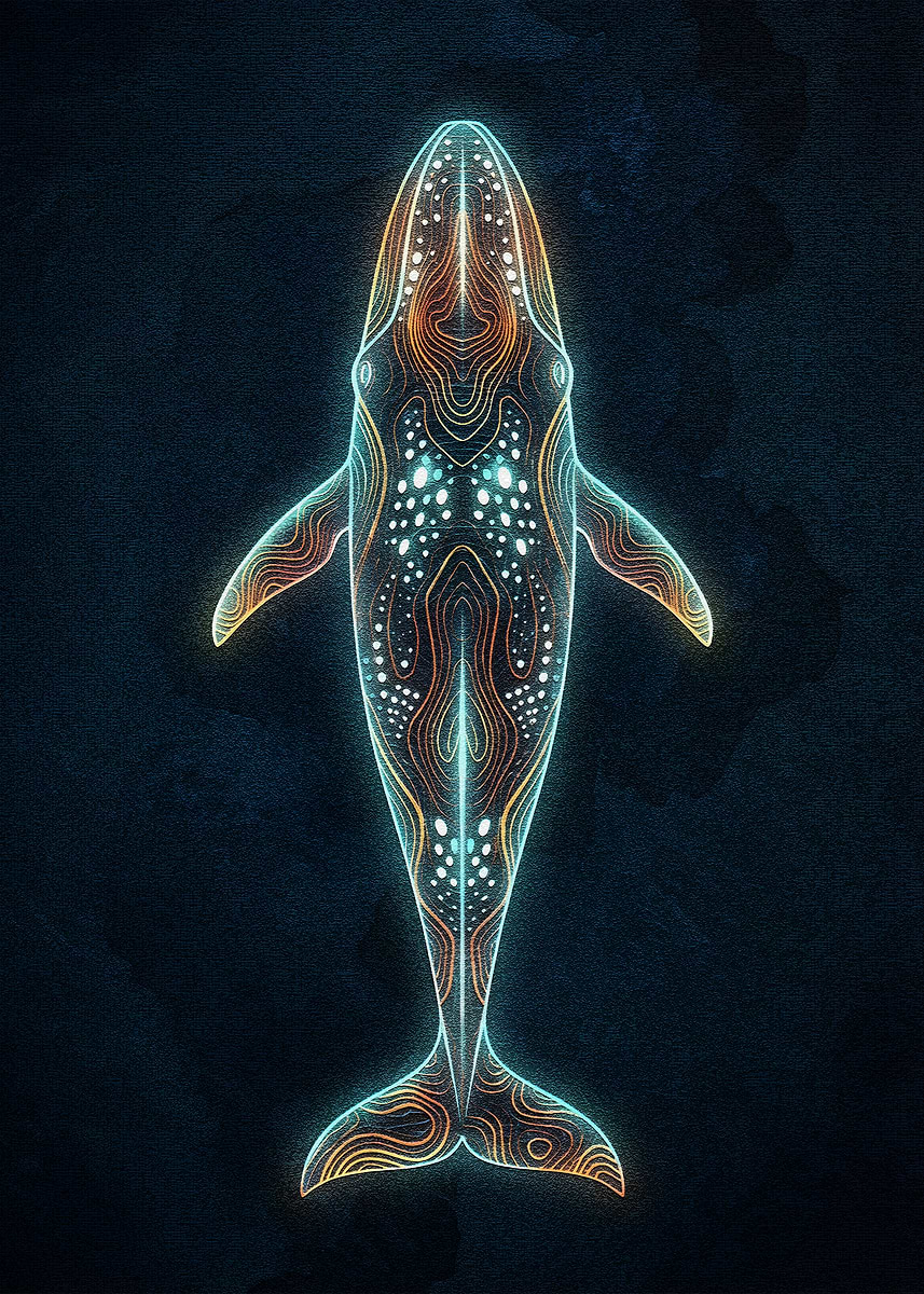 'Abstract Whale Illustration on Dark Background' Poster, picture, metal ...