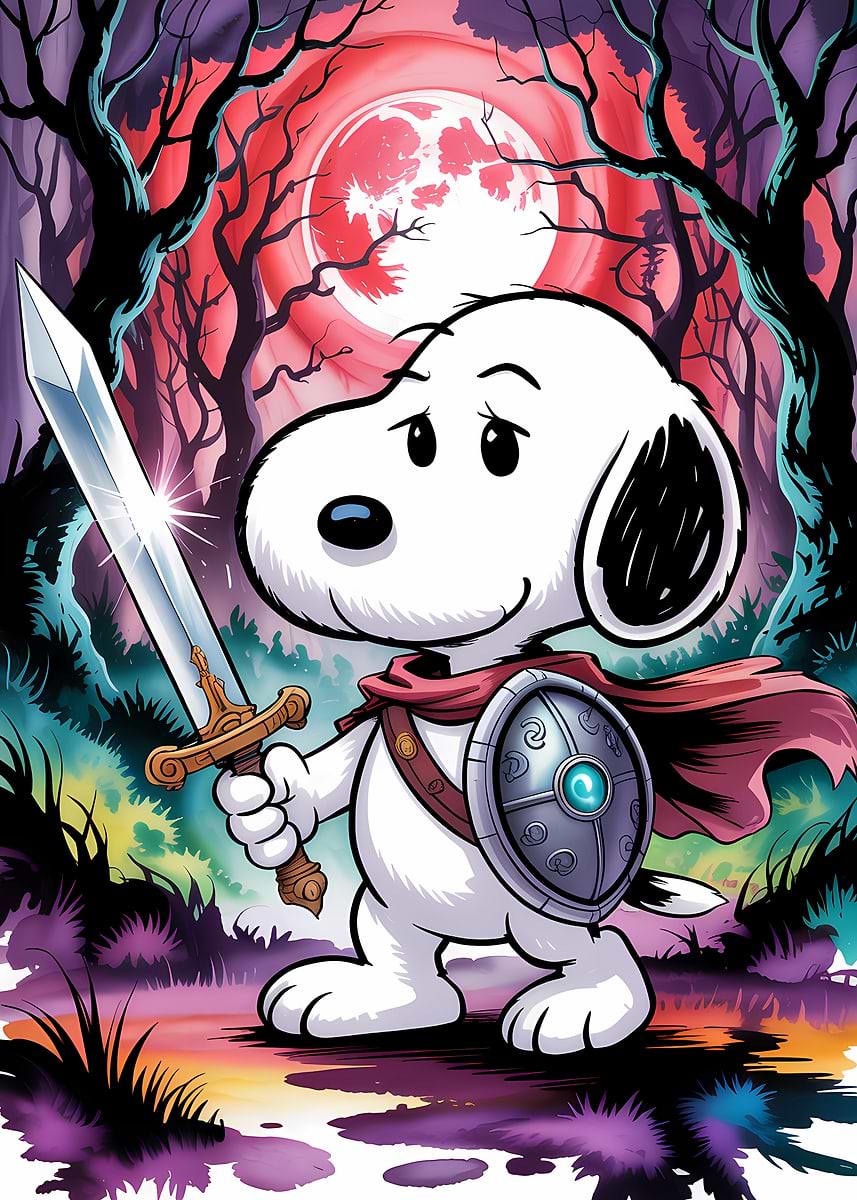 'Snoopy the Knight in a Dark Forest' Poster, picture, metal print ...