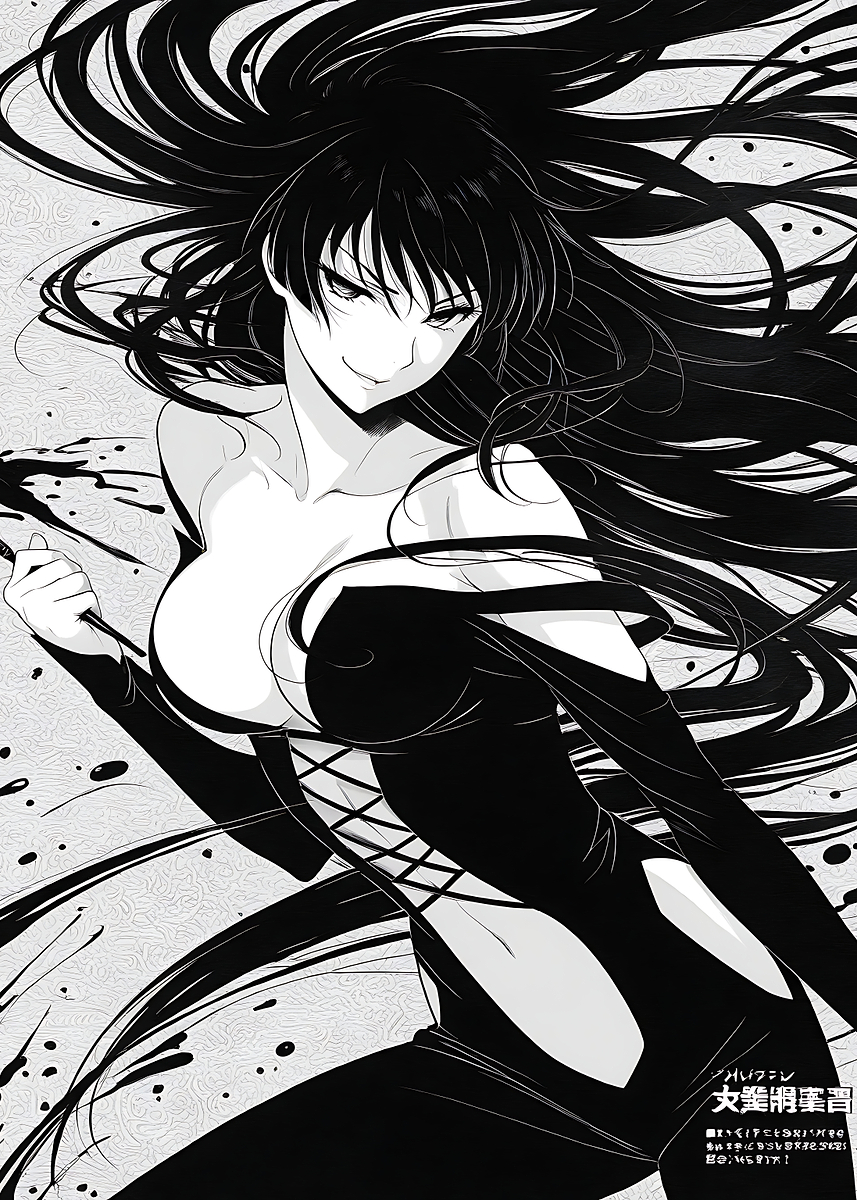 'Anime Woman with Long Black Hair' Poster, picture, metal print, paint ...