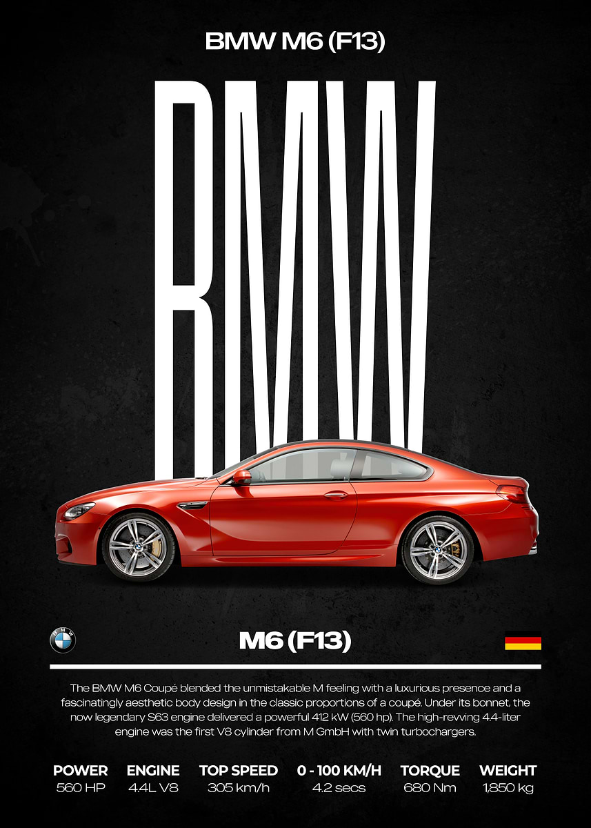 'BMW M6 (F13) Car Poster' Poster, picture, metal print, paint by ...